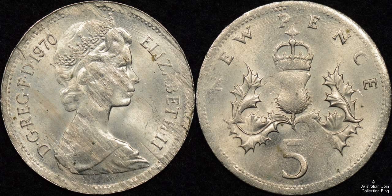 Great Britain 1970 5 New Pence Struck On Split Planchet Error Our Great Britain 1970 5 New Pence Struck On Split Planchet Error Our