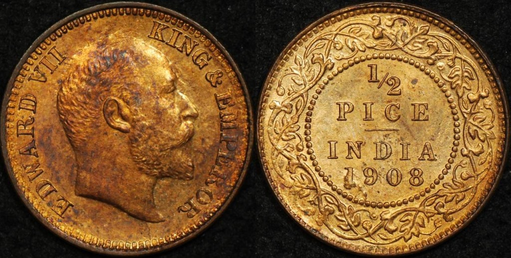 India 1908(c) 1/2 Pice – Our Coin Catalog