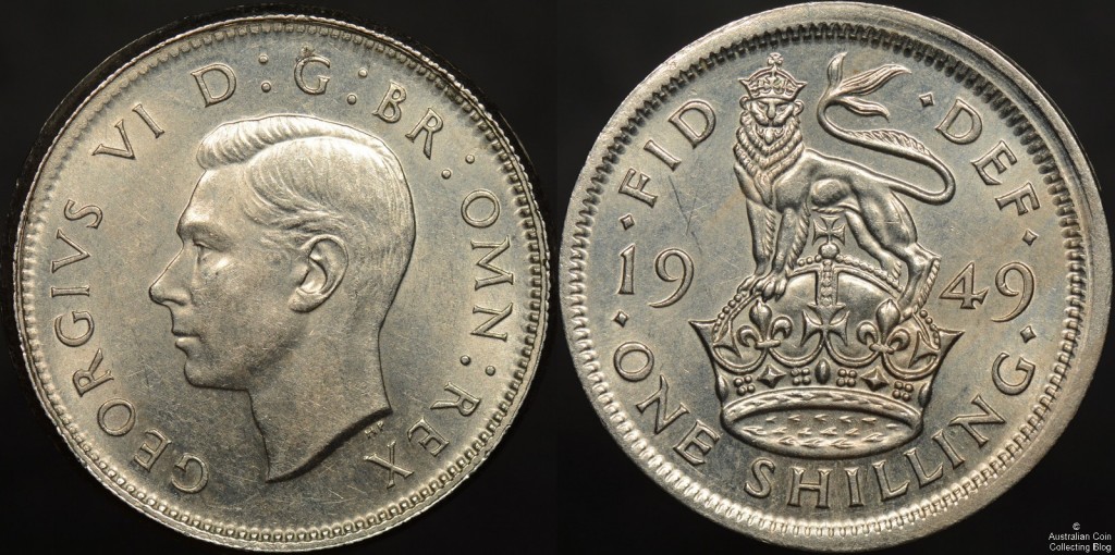 Great Britain 1949 Shilling Tilted Partial Collar Error – Our Coin Catalog